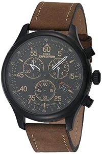 timex men’s t49905 expedition field chronograph black/brown leather strap watch