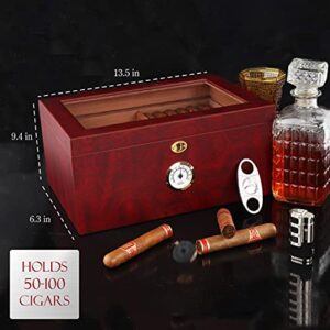 Mantello Humidor 100 Cigar Capacity, Glass-top 100 Cigar Humidor, Cigar Humidor 100 with Hygrometer and Removable Cedar Tray