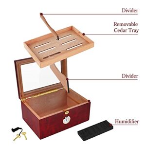 Mantello Humidor 100 Cigar Capacity, Glass-top 100 Cigar Humidor, Cigar Humidor 100 with Hygrometer and Removable Cedar Tray