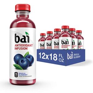 bai flavored water, brasilia blueberry, antioxidant infused drinks, 18 fluid ounce bottles, 12 count