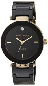 anne klein women's ak/1018bkbk black ceramic bracelet watch with diamond accent