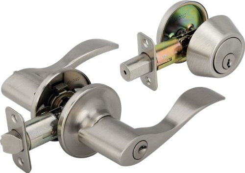 Legend 809127 Wave Style Lever Front Door Knob Entry Leverset Lockset and Single Cylinder Deadbolt Combination Set, US15 Satin Nickel Finish