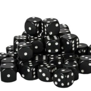 Black with White Dice Block, 12mm D6, Pack of 36