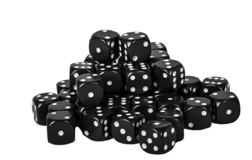 Black with White Dice Block, 12mm D6, Pack of 36