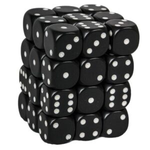 Black with White Dice Block, 12mm D6, Pack of 36