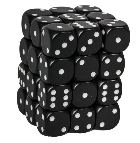 Black with White Dice Block, 12mm D6, Pack of 36