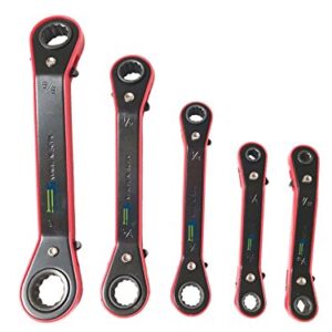 EZ Travel Collection Offset Ratchet Box Wrench Set 5 Piece SAE Forged Polished Full Automotive