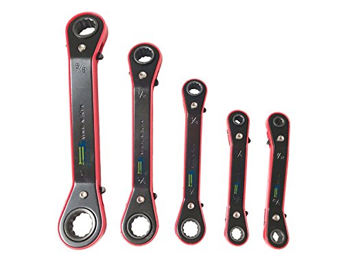 EZ Travel Collection Offset Ratchet Box Wrench Set 5 Piece SAE Forged Polished Full Automotive