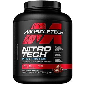 whey protein powder | muscletech nitro-tech whey protein isolate & peptides | milk chocolate, 4 pound (pack of 1), 40 servings