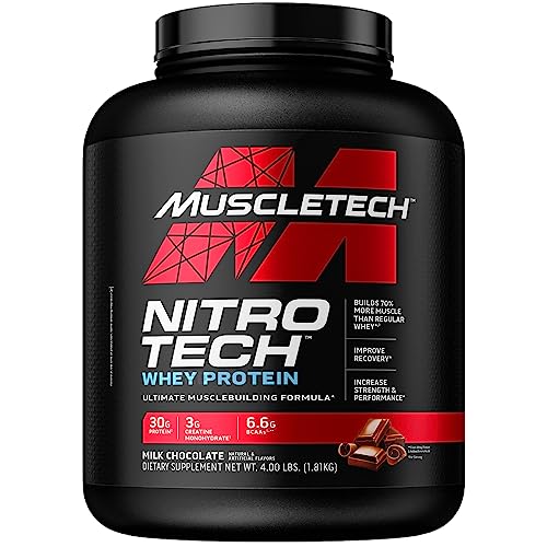 Whey Protein Powder | MuscleTech Nitro-Tech Whey Protein Isolate & Peptides | Milk Chocolate, 4 Pound (Pack of 1), 40 Servings