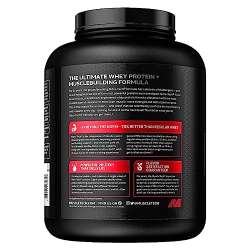 Whey Protein Powder | MuscleTech Nitro-Tech Whey Protein Isolate & Peptides | Milk Chocolate, 4 Pound (Pack of 1), 40 Servings