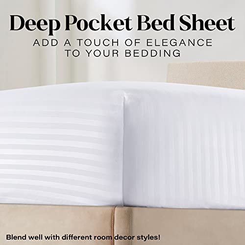 King Italian Prestige Collection Striped Bed Sheet Set – 1800 Luxury Soft Microfiber Deep Pocket 4-Piece Bedding Set - Wrinkle, Stain, Fade Resistant - White