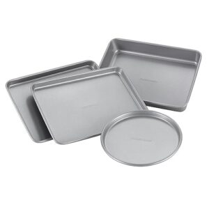 farberware bakeware steel nonstick toaster oven pan set, 4-piece baking set, gray