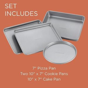 Farberware Bakeware Steel Nonstick Toaster Oven Pan Set, 4-Piece Baking Set, Gray