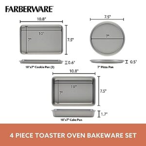 Farberware Bakeware Steel Nonstick Toaster Oven Pan Set, 4-Piece Baking Set, Gray