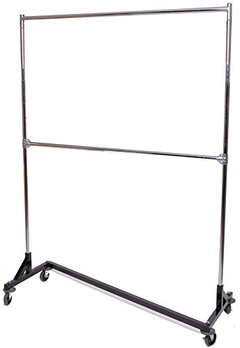 Commercial Grade Rolling Nesting Garment Clothing Z Rack, Black Base: 5 Ft. Uprights wiith Double Rails