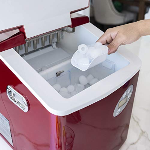 NewAir Portable Ice Maker 50 lb. Daily | Red | 3 Size Bullet Shaped Ice | First Batch Under 10 Minutes | Self Cleaning Quiet Operation Countertop Ice Machine | AI-215R