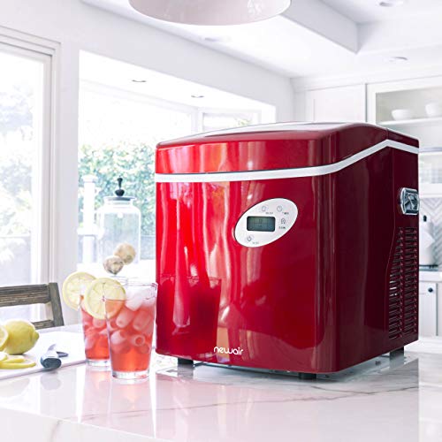 NewAir Portable Ice Maker 50 lb. Daily | Red | 3 Size Bullet Shaped Ice | First Batch Under 10 Minutes | Self Cleaning Quiet Operation Countertop Ice Machine | AI-215R