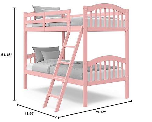 Storkcraft Long Horn Twin-Over-Twin Bunk Bed (Pink) - GREENGUARD Gold Certified, Converts to 2 individual twin beds