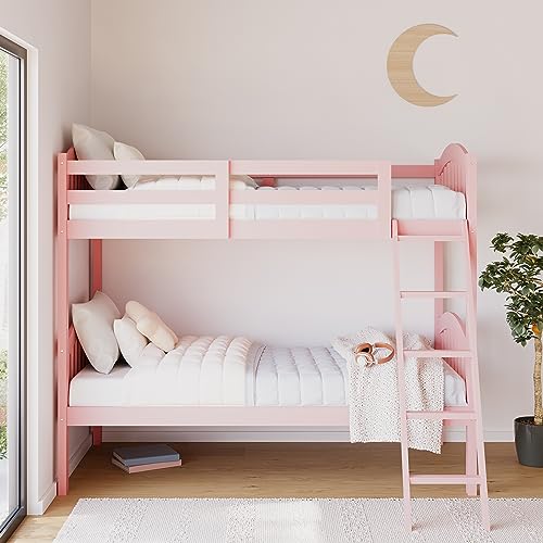 Storkcraft Long Horn Twin-Over-Twin Bunk Bed (Pink) - GREENGUARD Gold Certified, Converts to 2 individual twin beds