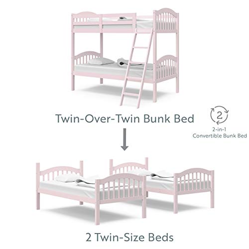 Storkcraft Long Horn Twin-Over-Twin Bunk Bed (Pink) - GREENGUARD Gold Certified, Converts to 2 individual twin beds