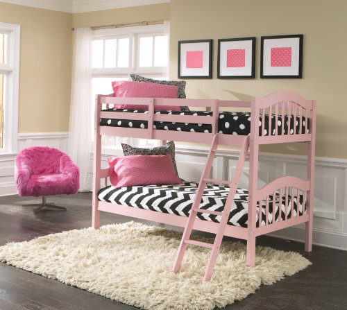 Storkcraft Long Horn Twin-Over-Twin Bunk Bed (Pink) - GREENGUARD Gold Certified, Converts to 2 individual twin beds