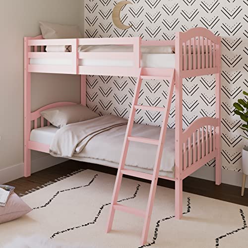 Storkcraft Long Horn Twin-Over-Twin Bunk Bed (Pink) - GREENGUARD Gold Certified, Converts to 2 individual twin beds