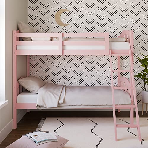 Storkcraft Long Horn Twin-Over-Twin Bunk Bed (Pink) - GREENGUARD Gold Certified, Converts to 2 individual twin beds