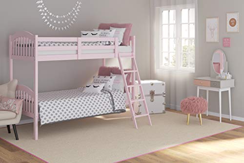 Storkcraft Long Horn Twin-Over-Twin Bunk Bed (Pink) - GREENGUARD Gold Certified, Converts to 2 individual twin beds