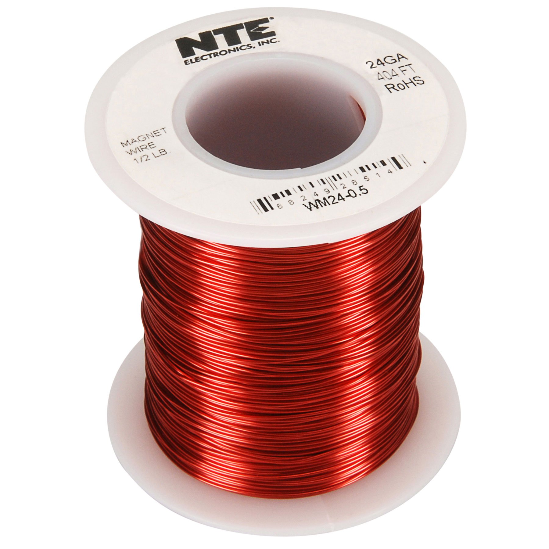 NTE Electronics WM24-0.5 Series WM Magnet Hook Up Wire, Solid, Type 24 Gauge, 0.5 lb. Spool, 404' Length