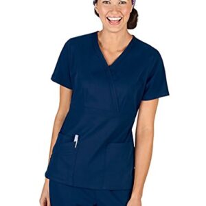 Cherokee Luxe Women Scrubs Top Mock Wrap 1841, XS, Navy