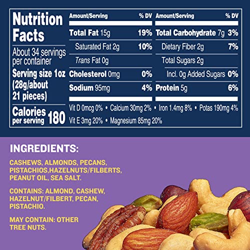 PLANTERS Deluxe Salted Mixed Nuts, Party Snacks, Plant-Based Protein 34oz (1 Container)