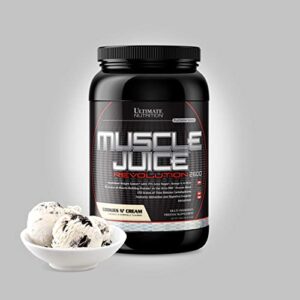 Ultimate Nutrition Muscle Juice Revolution Weight and Lean Muscle Mass Gainer Protein Powder with Glutamine, Micellar Casein and Time Release Complex Carbohydrates, Cookies N Cream, 4.69 Pounds