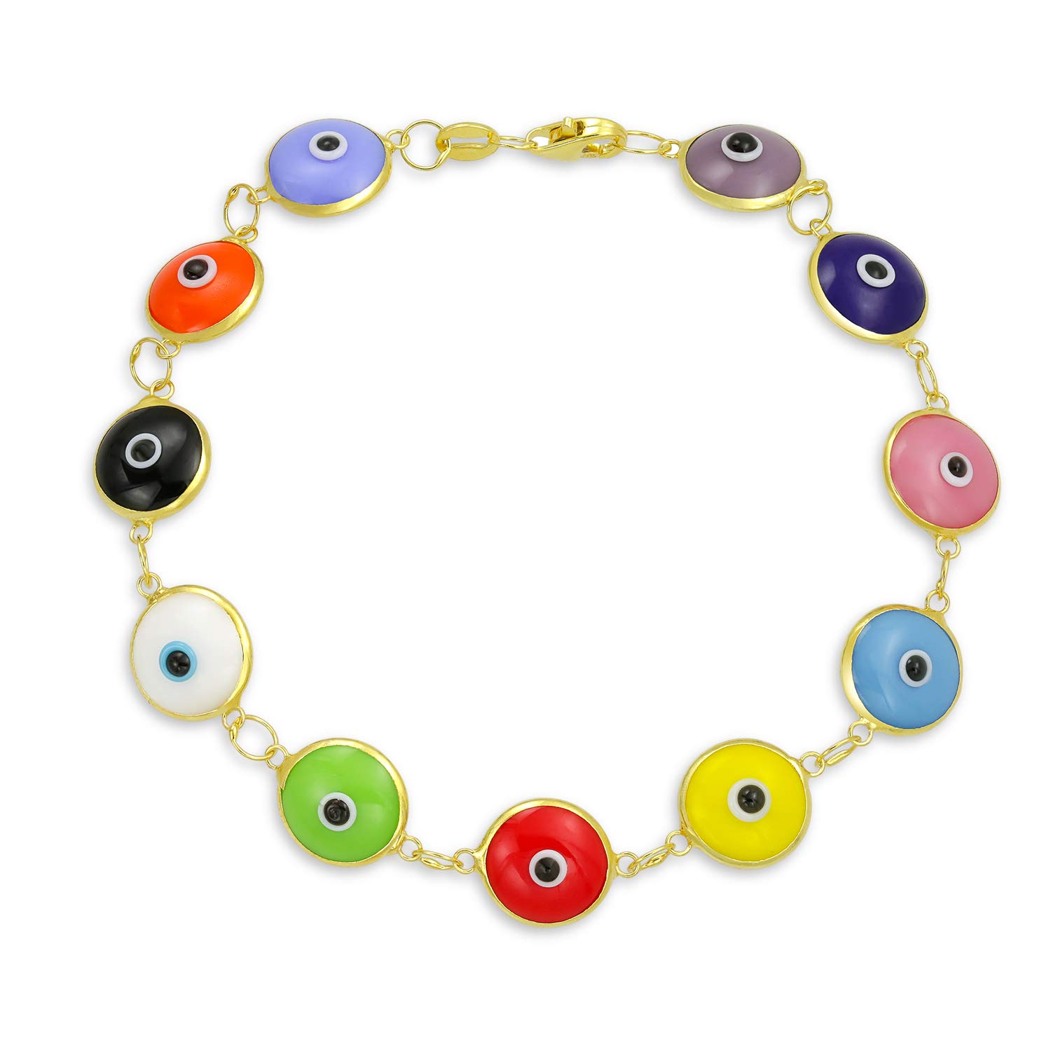 Bling Jewelry Protection Good Luck Amulet Turkish Glass Bead Evil Eye Bracelet For Women Teen 14K Yellow Gold Plated .925 Sterling Silver Multicolor 7 Inch