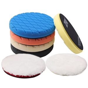 buffing polishing pads, zfe 7pcs 5"(125mm) waffle foam buffing pads polishing pads wool pad kit for 5inch backing plate ro/da/ga car polisher boat compounding, polishing and waxing