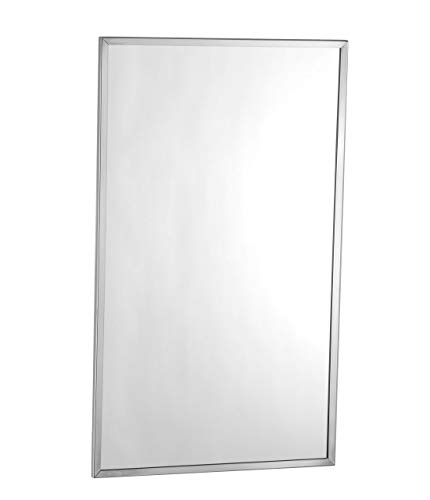 Bobrick 165 Series 430 Stainless Steel Channel Frame Glass Mirror, Bright Finish, 24" Width x 36" Height