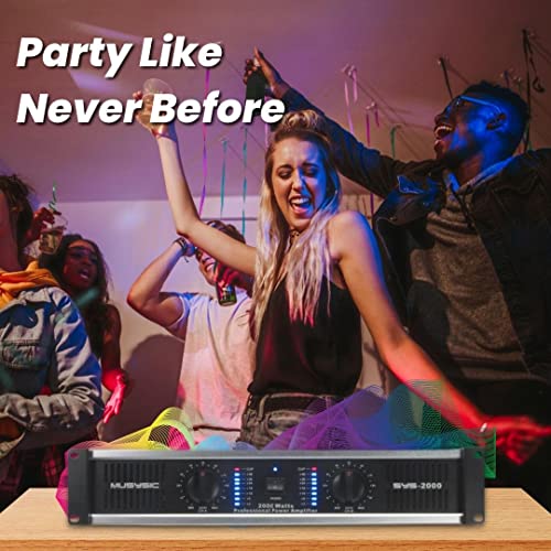 MUSYSIC 2 Channel Power Amplifier Distortion Free and Clear Sound - Professional 2U Chassis Rack Mount Amplifiers for DJs/Experts/Events w/ATR Technology/XLR and 1/4 Inch Inputs - 2000Watts