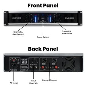 MUSYSIC 2 Channel Power Amplifier Distortion Free and Clear Sound - Professional 2U Chassis Rack Mount Amplifiers for DJs/Experts/Events w/ATR Technology/XLR and 1/4 Inch Inputs - 2000Watts