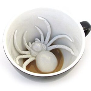 Creature Cups Spider Ceramic Cup (11 Ounce, Black Exterior) - Creepy Cups - Hidden Animal Inside Mug - Birthday, Halloween, Spooky Gift for Coffee & Tea Lovers