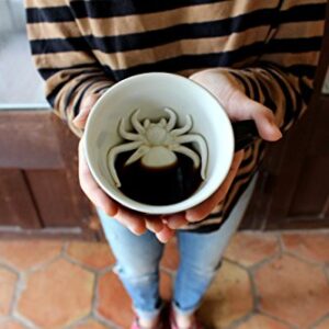 Creature Cups Spider Ceramic Cup (11 Ounce, Black Exterior) - Creepy Cups - Hidden Animal Inside Mug - Birthday, Halloween, Spooky Gift for Coffee & Tea Lovers