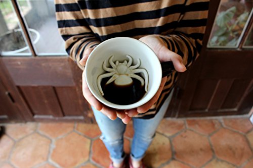 Creature Cups Spider Ceramic Cup (11 Ounce, Black Exterior) - Creepy Cups - Hidden Animal Inside Mug - Birthday, Halloween, Spooky Gift for Coffee & Tea Lovers