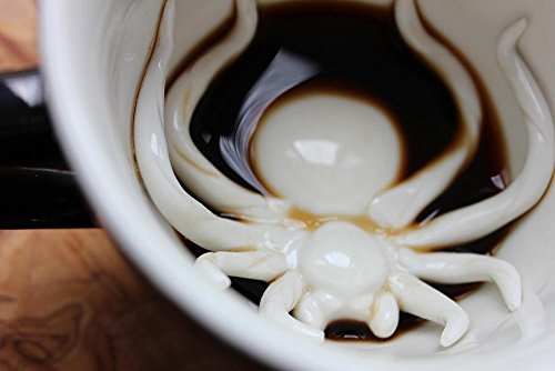 Creature Cups Spider Ceramic Cup (11 Ounce, Black Exterior) - Creepy Cups - Hidden Animal Inside Mug - Birthday, Halloween, Spooky Gift for Coffee & Tea Lovers