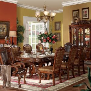 ACME Dresden Cherry Oak Dining Table with Double Pedestals