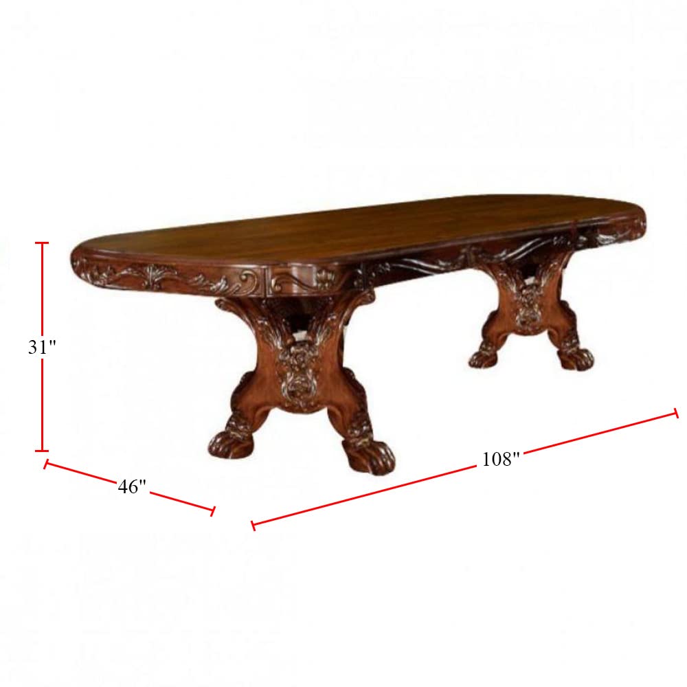 ACME Dresden Cherry Oak Dining Table with Double Pedestals