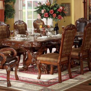 ACME Dresden Cherry Oak Dining Table with Double Pedestals