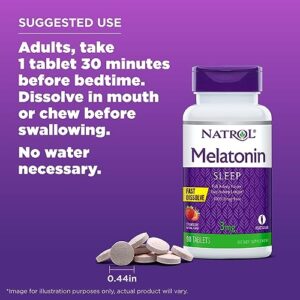 Natrol Melatonin 3mg, Strawberry-Flavored Dietary Supplement for Restful Sleep, 90 Fast-Dissolve Tablets, 90 Day Supply