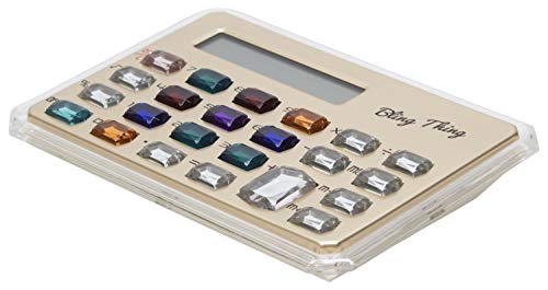 Calabria Gemstone Basic Desktop Calculator Gold Standard Function Large LCD Display Pocket Handheld Crystal Buttons Office