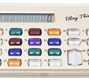 Calabria Gemstone Basic Desktop Calculator Gold Standard Function Large LCD Display Pocket Handheld Crystal Buttons Office