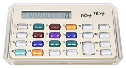 Calabria Gemstone Basic Desktop Calculator Gold Standard Function Large LCD Display Pocket Handheld Crystal Buttons Office