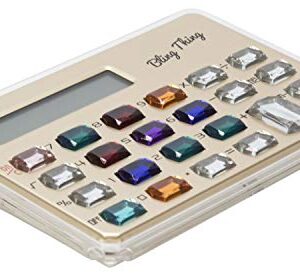 Calabria Gemstone Basic Desktop Calculator Gold Standard Function Large LCD Display Pocket Handheld Crystal Buttons Office